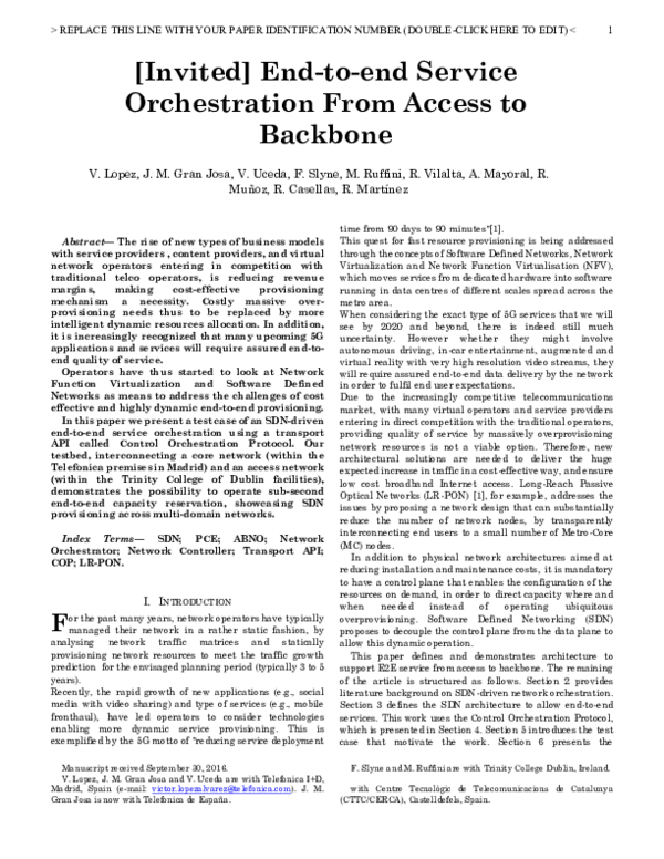 (PDF) End-to-end service orchestration from access to backbone