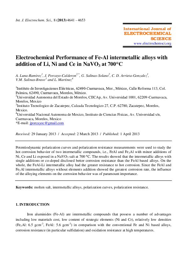 (PDF) Electrochemical Performance of Fe-Al intermetallic alloys with ...