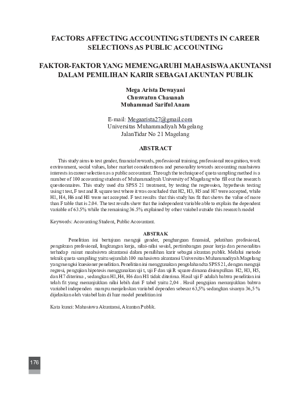 (PDF) Faktor-Faktor yang Memengaruhi Mahasiswa Akuntansi dalam Pemilihan Karir sebagai Akuntan ...