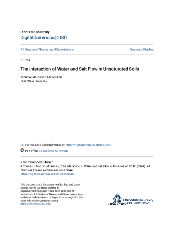 (PDF) The Interaction of Water and Salt Flow in Unsaturated Soils | Mahmoud Abdul Aziz ...