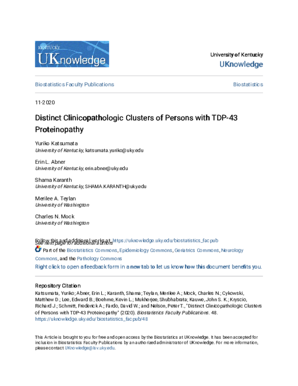 (PDF) Distinct clinicopathologic clusters of persons with TDP-43 ...