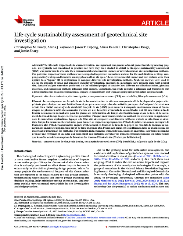 (PDF) Life-cycle sustainability assessment of geotechnical site investigation