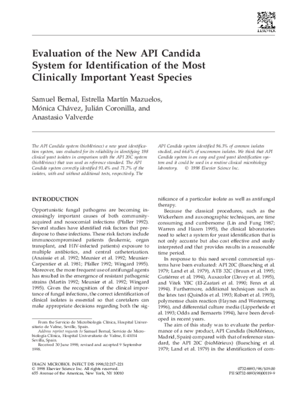 (PDF) Evaluation of the new API candida system for identification of ...