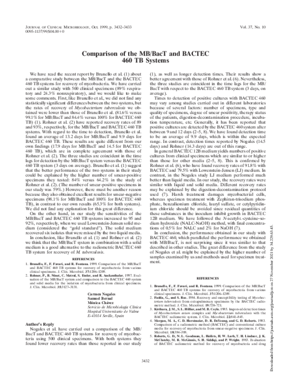 (PDF) Comparison of MB/BacT and BACTEC 460 TB Systems for Recovery of ...