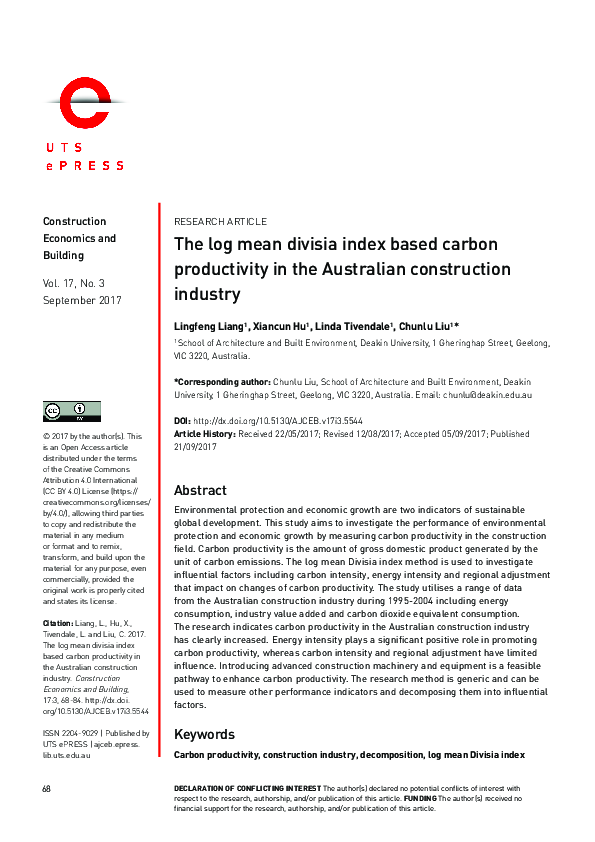 (PDF) The log mean divisia index based carbon productivity in the ...