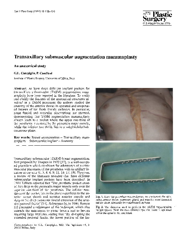 (PDF) Transaxillary submuscular augmentation mammaplasty