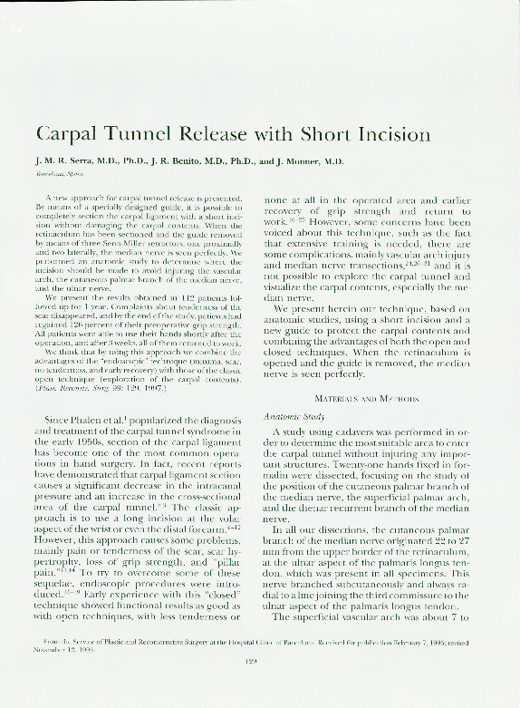(PDF) Carpal Tunnel Release with Short Incision