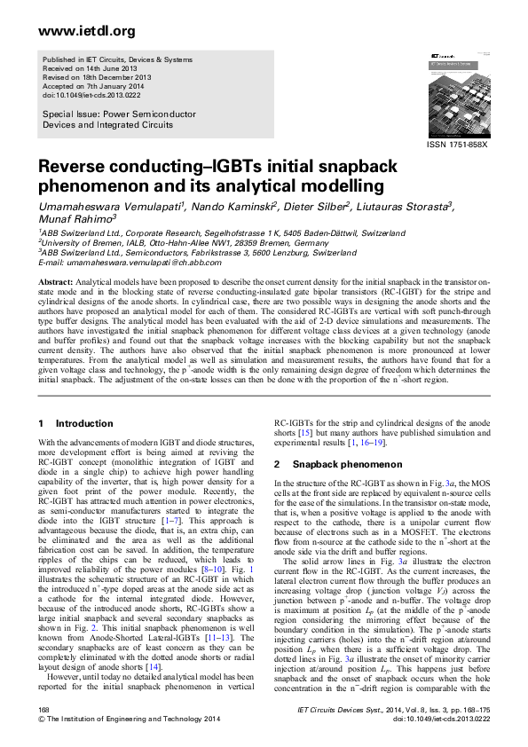 (PDF) Reverse conducting–IGBTs initial snapback phenomenon and its ...
