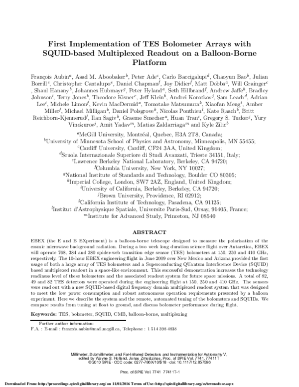 (PDF) First implementation of TES bolometer arrays with SQUID-based ...