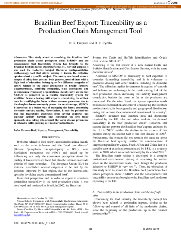 (PDF) Brazilian Beef Export: Traceability as a Production Chain ...
