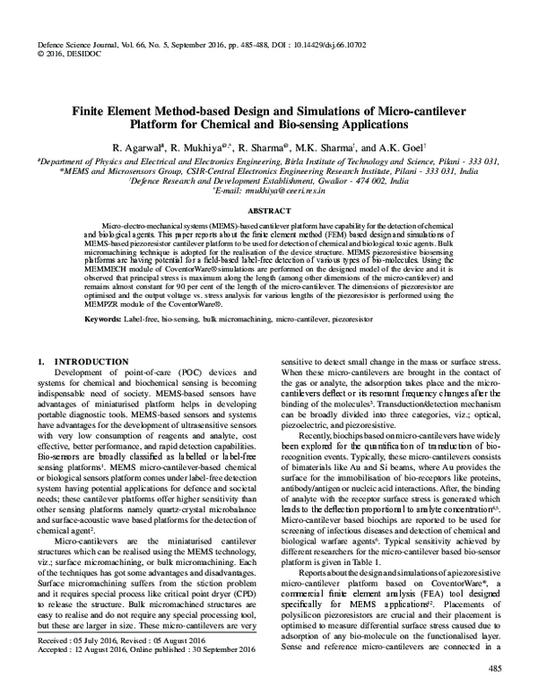 (PDF) Finite Element Method-based Design and Simulations of Micro-cantilever Platform for ...