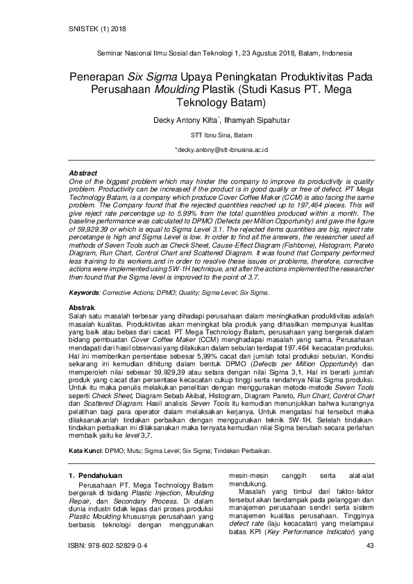 (PDF) Penerapan Six Sigma Upaya Peningkatan Produktivitas Pada ...