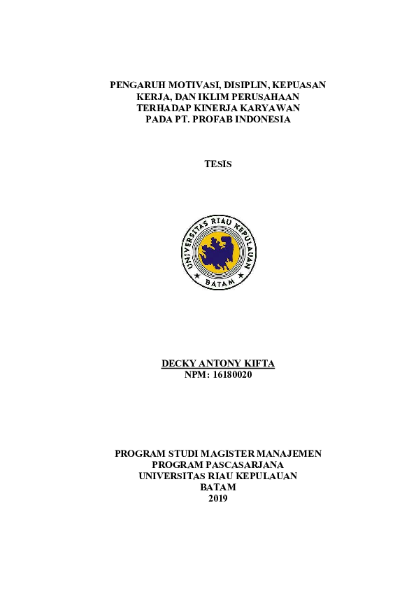 (PDF) Pengaruh Motivasi, Disiplin, Kepuasan Kerja, Dan Iklim Perusahaan ...