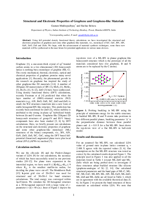 (PDF) Structural and Electronic Properties of Graphene and Graphene-like Materials