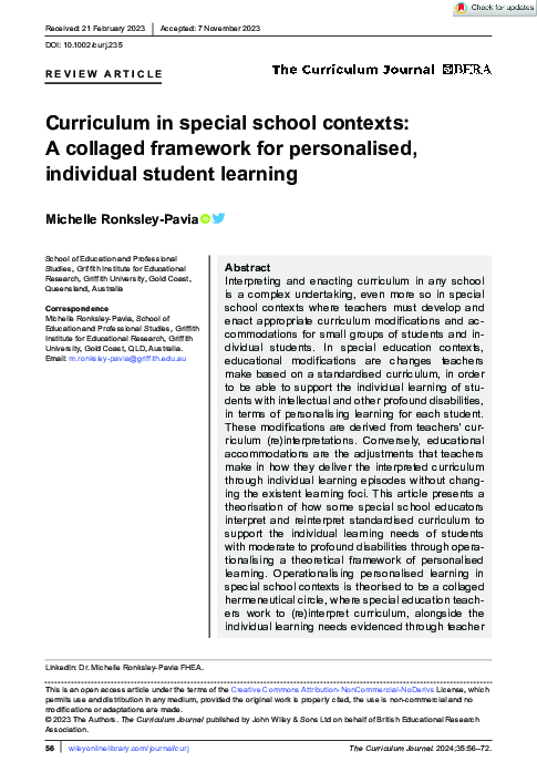 (PDF) Curriculum in special school contexts: A collaged framework for ...