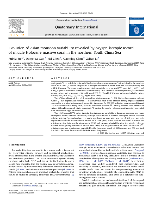 (PDF) Evolution of Asian monsoon variability revealed by oxygen ...