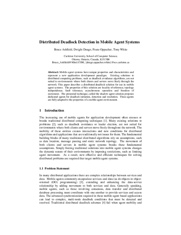 (PDF) Distributed Deadlock Detection in Mobile Agent Systems