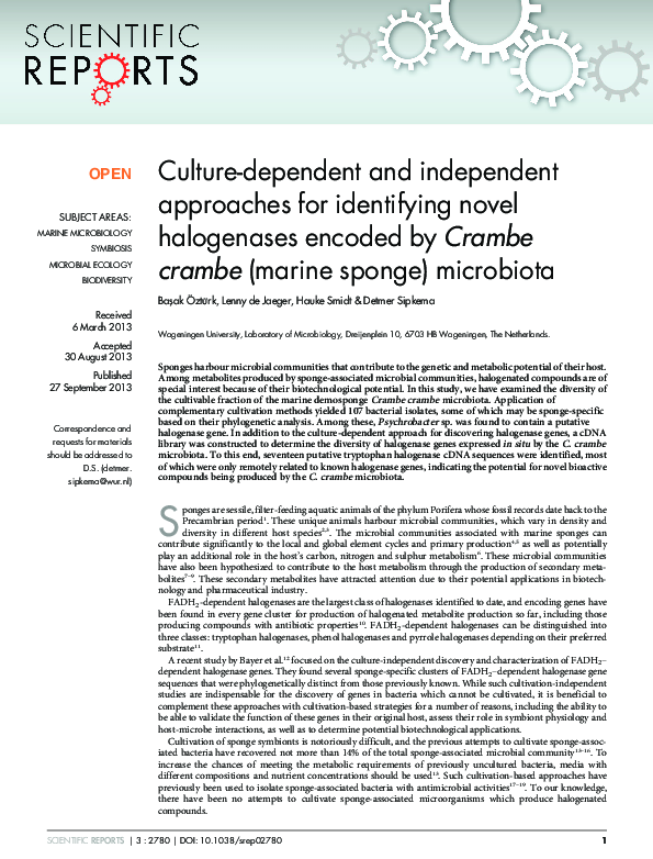 (PDF) Culture-dependent and -independent approaches establish the ...