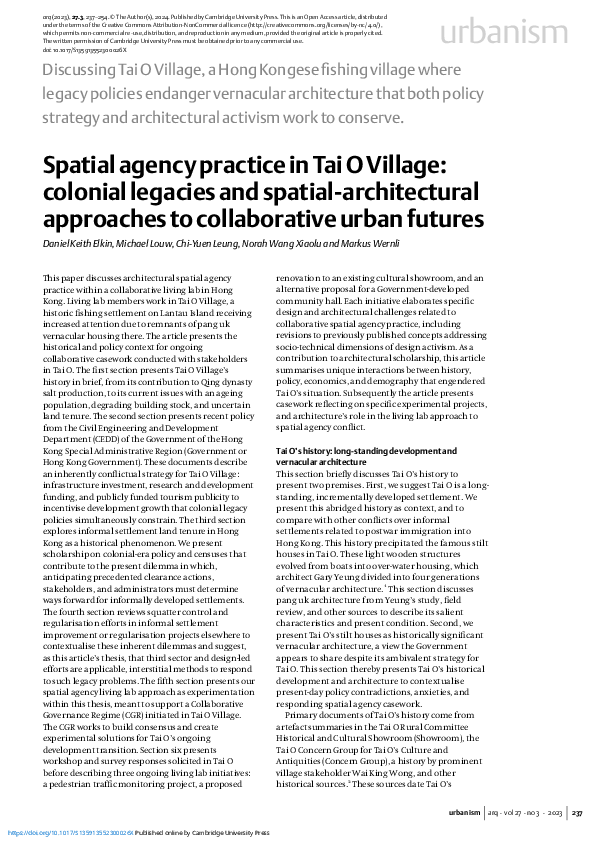 (PDF) Spatial agency practice in Tai O Village: Colonial legacies and ...