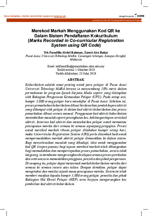 (PDF) Merekod markah menggunakan kod QR ke dalam sistem pendaftaran ...