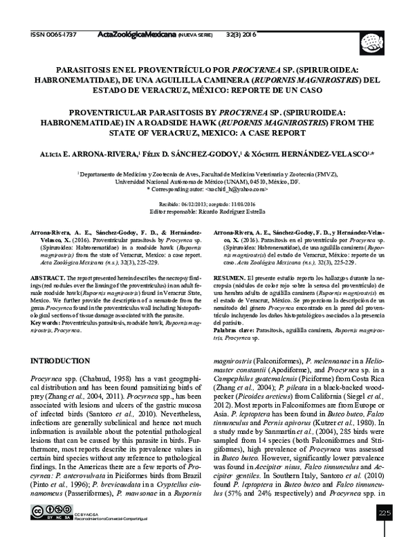 (PDF) Proventricular parasitosis by Procyrnea sp. (Spiruroidea ...