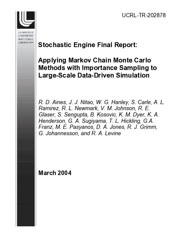 Pdf Stochastic Engine Final Report Applying Markov Chain Monte Carlo Methods With Importance