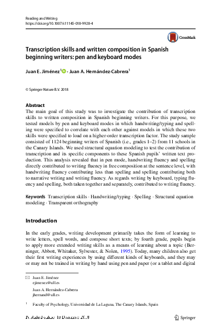 (PDF) Transcription skills and written composition in Chinese
