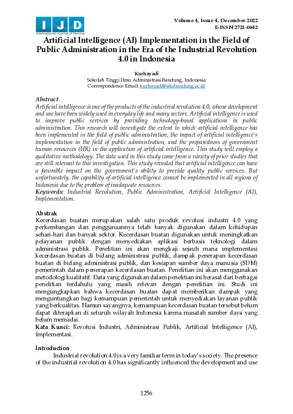 (PDF) Artificial Intelligence (AI) Implementation in the Field of ...