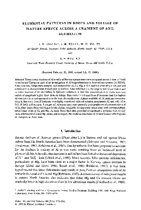 (PDF) Elemental patterns in roots and foliage of mature spruce across a gradient of soil aluminium