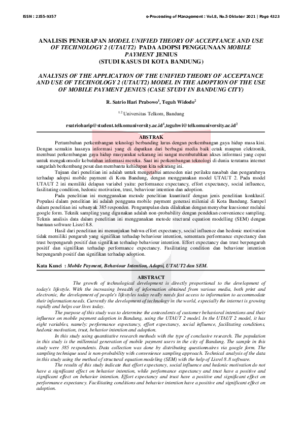 (PDF) Analisis Penerapan Model Unified Theory of Acceptance and Use of Technology 2 (utaut2 ...
