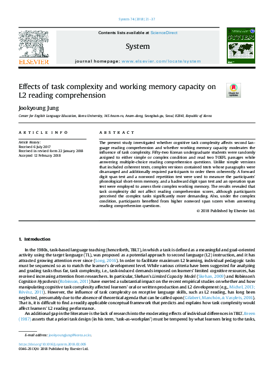 (PDF) Task Complexity and Working Memory in L2 Reading