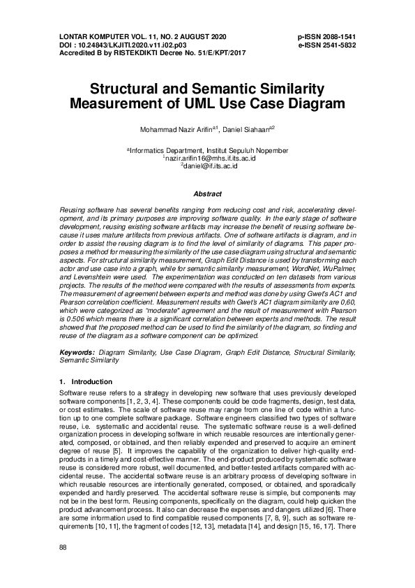 (PDF) Structural and Semantic Similarity Measurement of UML Use Case Diagram