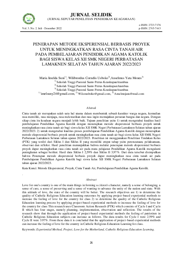 (PDF) Penerapan Metode Eksperensial Berbasis Proyek Untuk Meningkatkan Rasa Cinta Tanah Air Pada ...