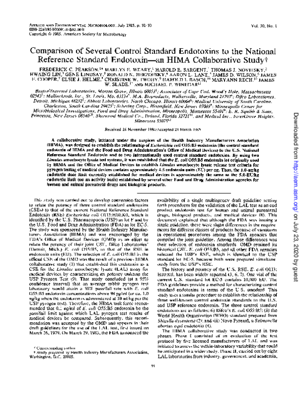 (PDF) Comparison of several control standard endotoxins to the National ...