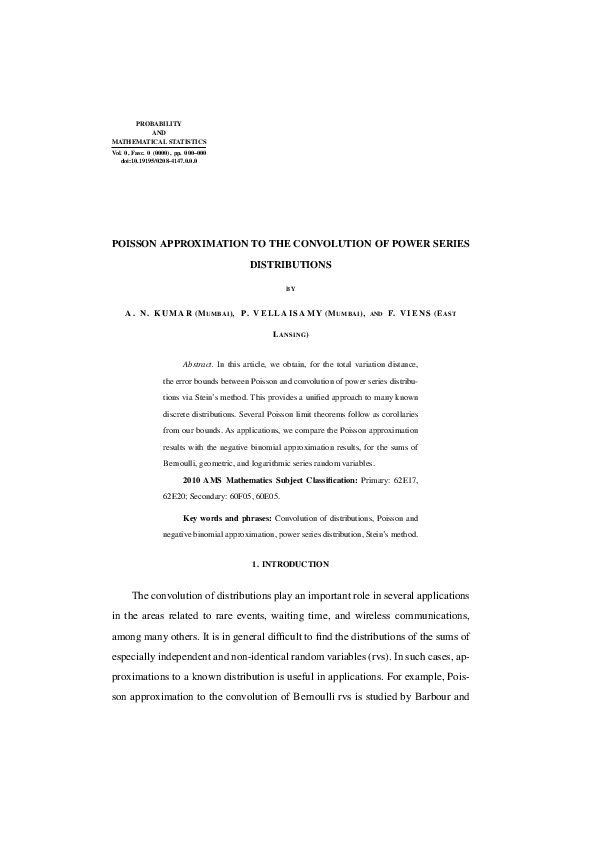 (PDF) Poisson Approximation to the Convolution of Power Series Distributions