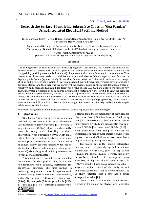 (PDF) Beneath the Surface: Identifying Subsurface Caves in "Gua Pandan" Using Integrated ...
