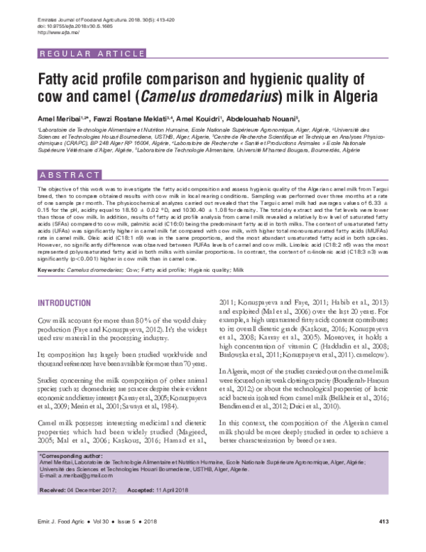 (PDF) Fatty acid profile comparison and hygienic quality of cow and ...