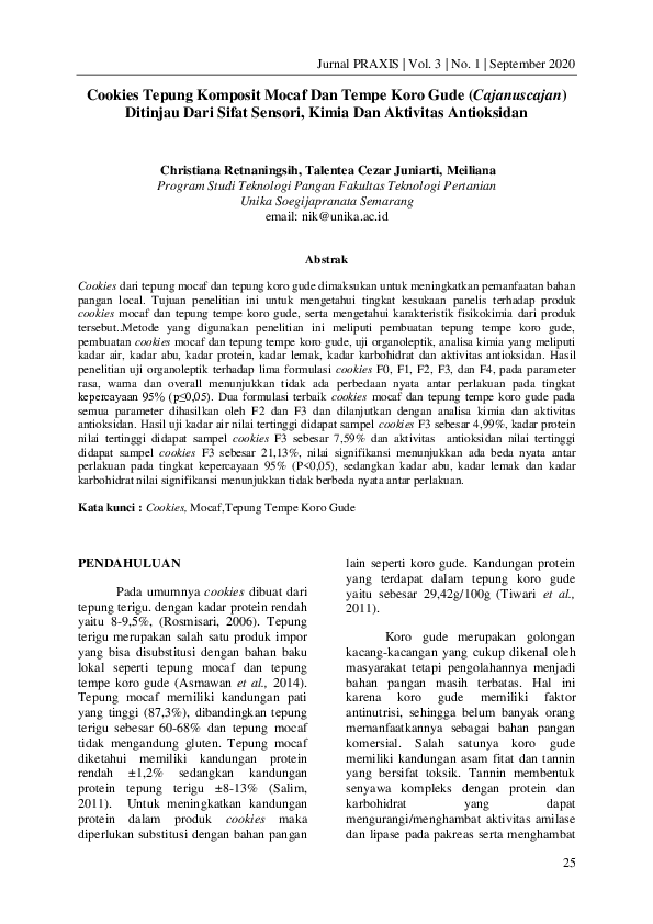 (PDF) Cookies Tepung Komposit Mocaf Dan Tempe Koro Gude (Cajanuscajan ...