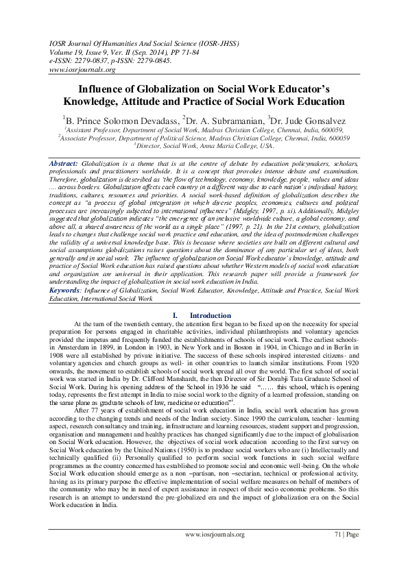 (PDF) Influence of Globalization on Social Work Educator’s Knowledge ...