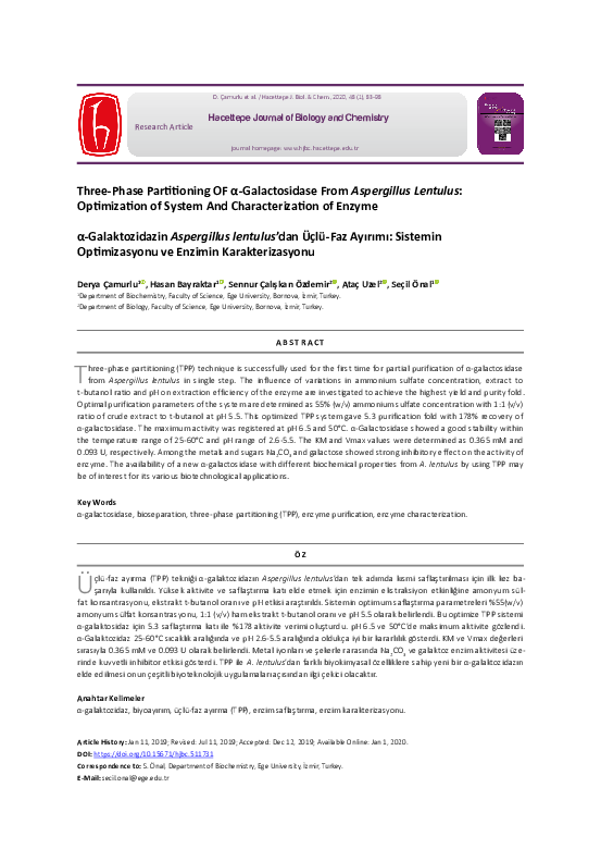(PDF) Three-Phase Partitioning of α-Galactosidase from Aspergillus ...