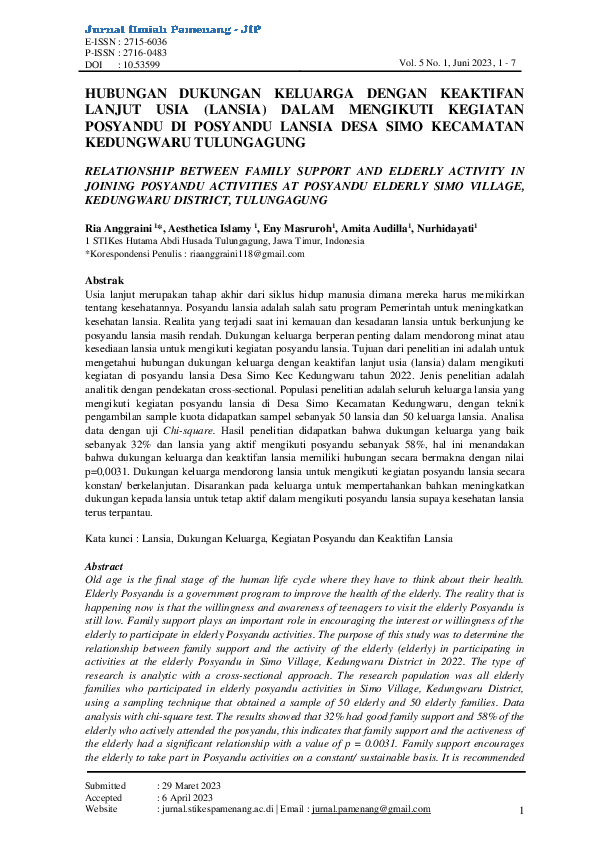 (PDF) Hubungan Dukungan Keluarga Dengan Keaktifan Lanjut Usia (Lansia) Dalam Mengikuti Kegiatan ...