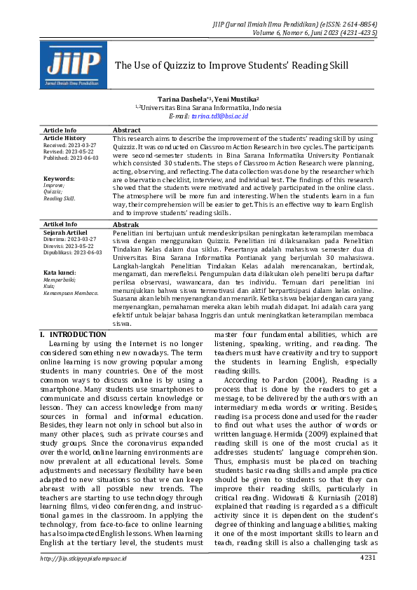 (PDF) The Use of Quizziz to Improve Students’ Reading Skill