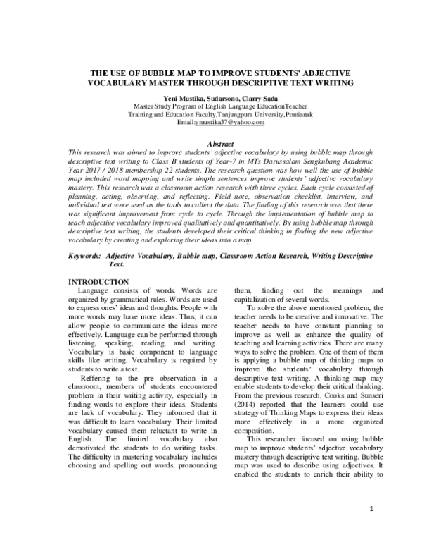(PDF) The Use of Bubble Map to Improve Students’ Adjective Vocabulary Master Through Descriptive ...