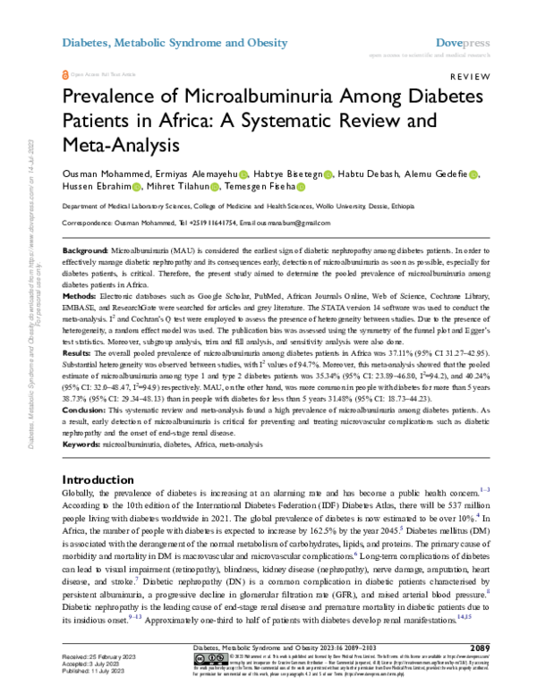 (PDF) Prevalence of Microalbuminuria Among Diabetes Patients in Africa ...