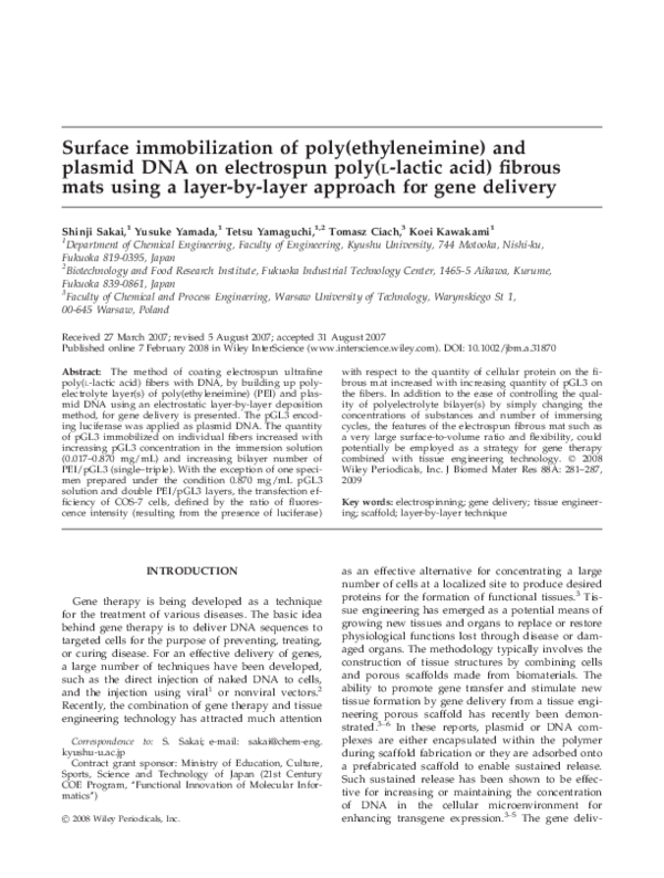 (PDF) Surface immobilization of poly(ethyleneimine) and plasmid DNA on ...
