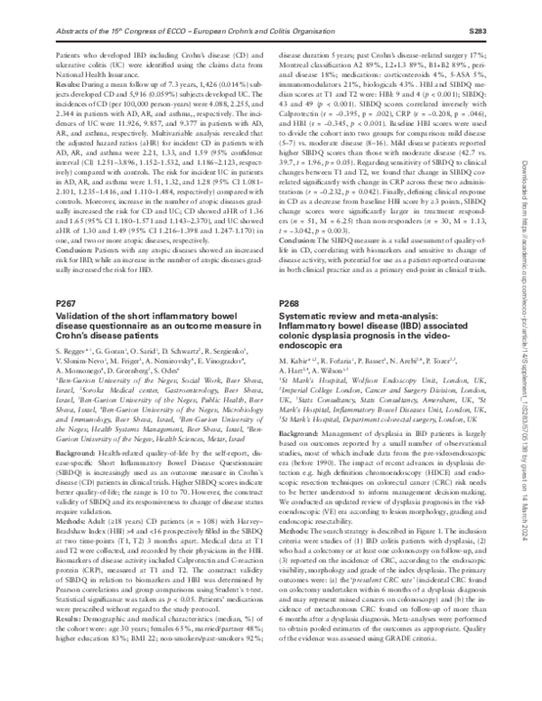 (PDF) P267 Validation of the short inflammatory bowel disease questionnaire as an outcome ...