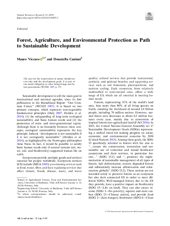 (PDF) Forest, Agriculture, and Environmental Protection as Path to ...