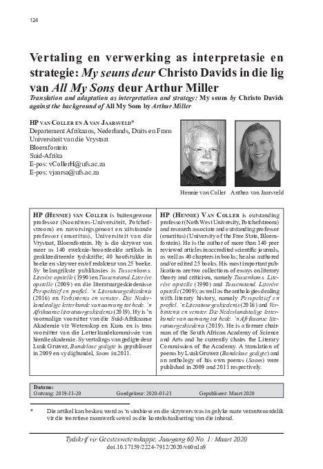 (PDF) Vertaling en verwerking as interpretasie en strategie: My seuns ...