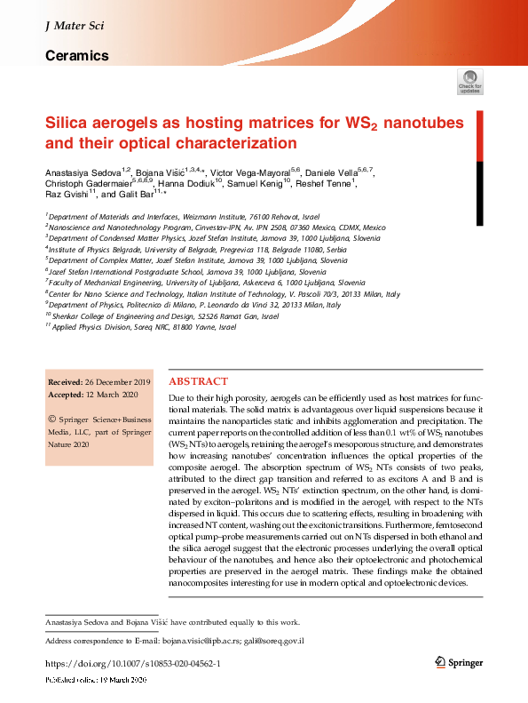 (PDF) Silica aerogels as hosting matrices for WS2 nanotubes and their ...