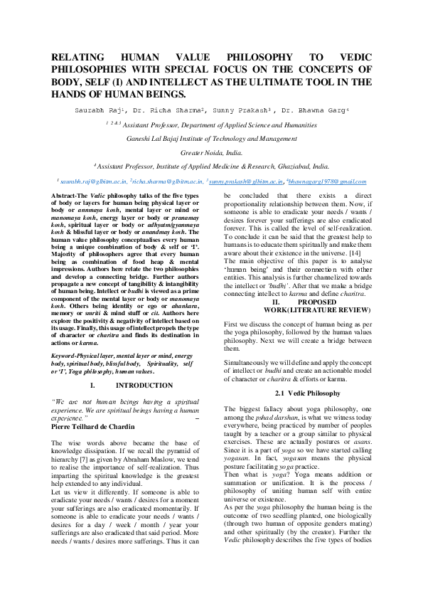 (PDF) HUMAN VALUE PHILOSOPHY TO VEDIC PHILOSOPHIES WITH SPECIAL FOCUS ...